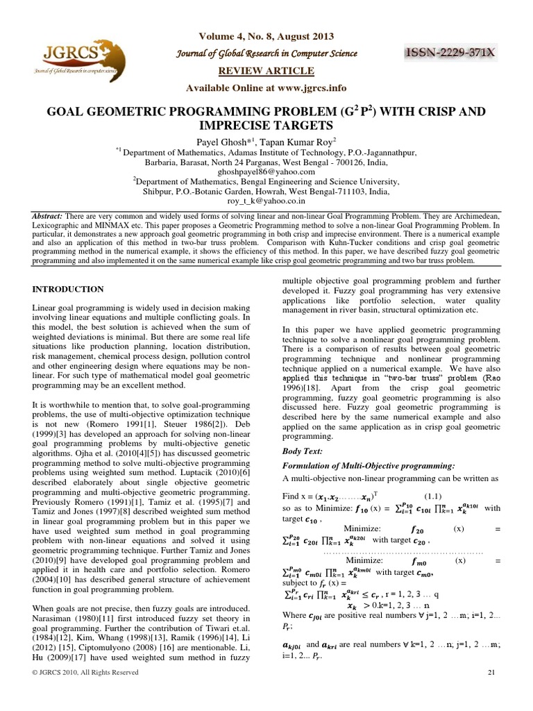 Goal Programming | PDF | Mathematical Optimization | Applied Mathematics