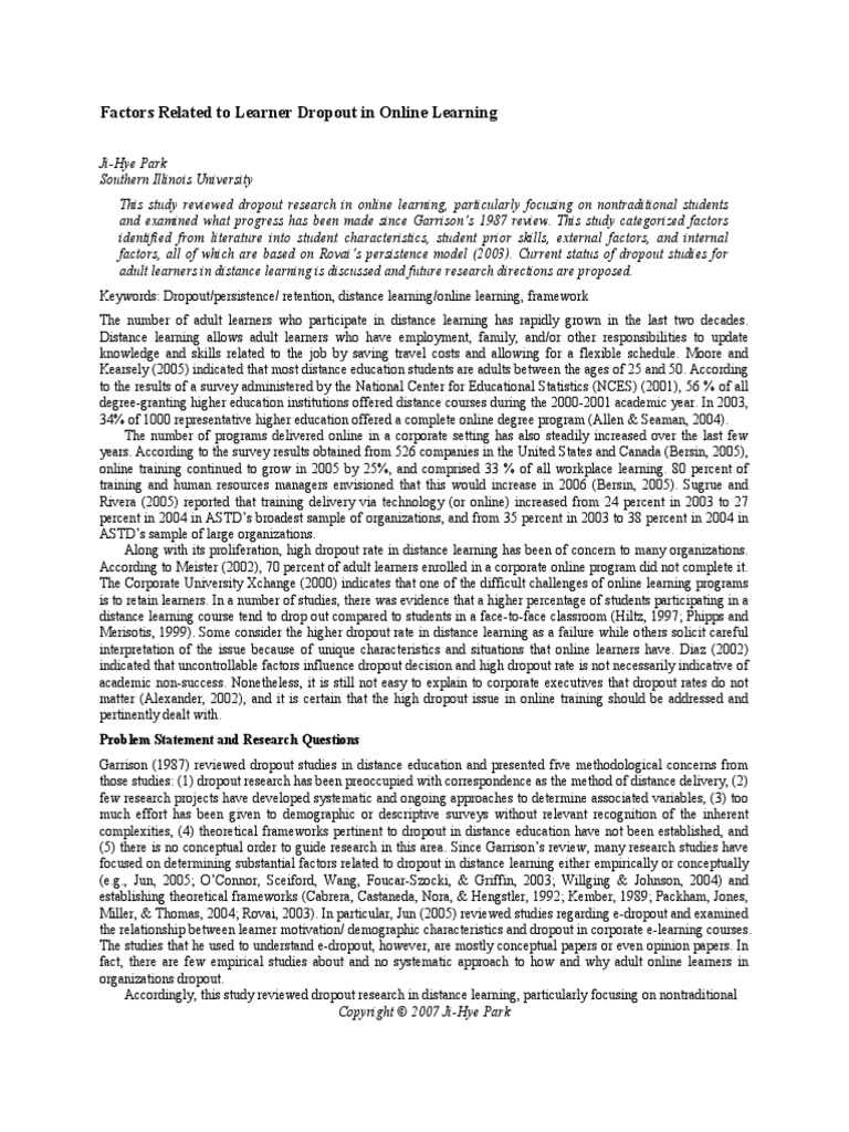 Dropout Factors in Online Education | PDF | Educational Technology ...