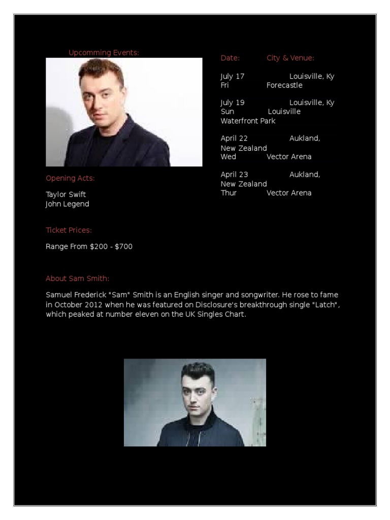 Sam Smith Concerts & Ticket Info | PDF | Classics