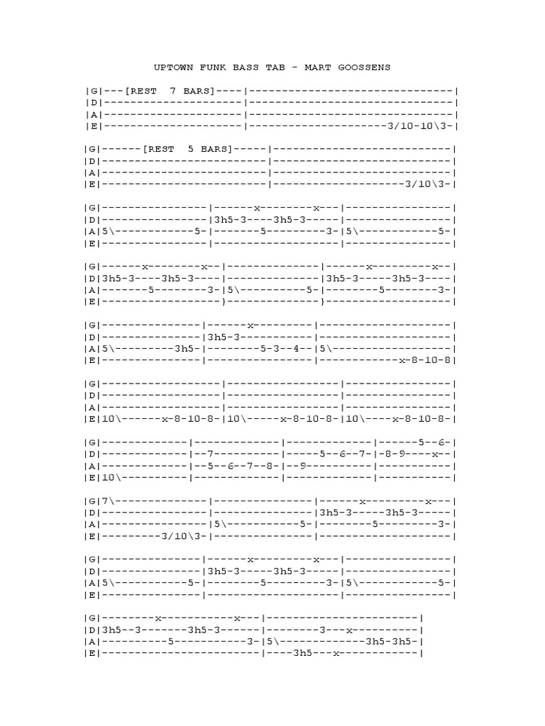 Uptown Funk Bass Tab | PDF | Songs Written | Funk