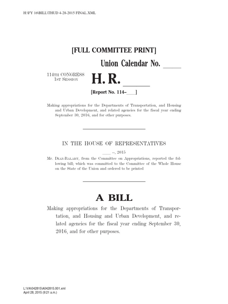 4-28-15 FY16 House THUD Approps Bill - Subcmte Draft (HSG) | PDF ...