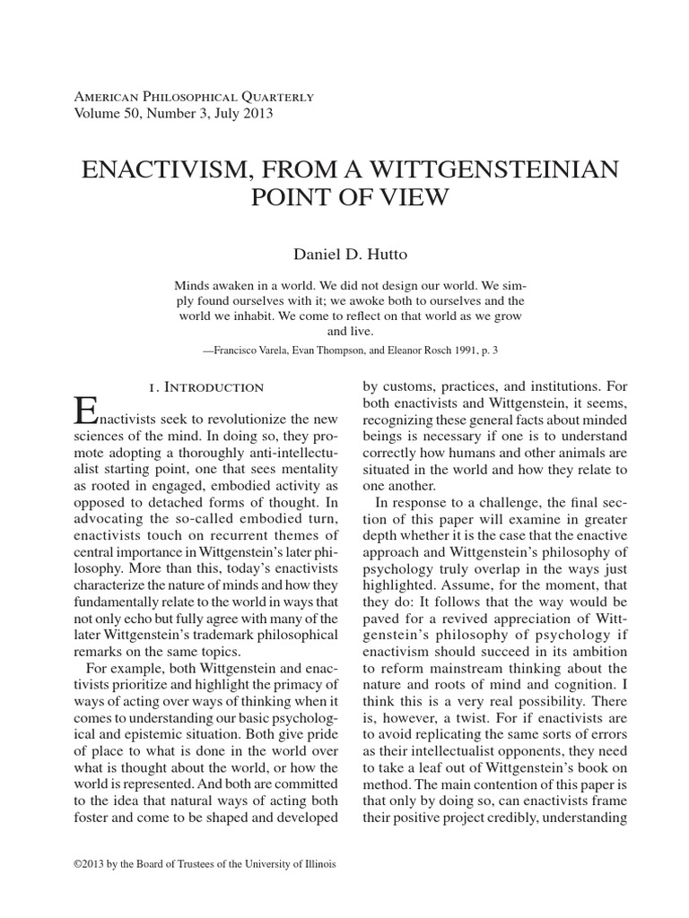 Daniel Hutto - Enactivism | PDF | Mind | Thought