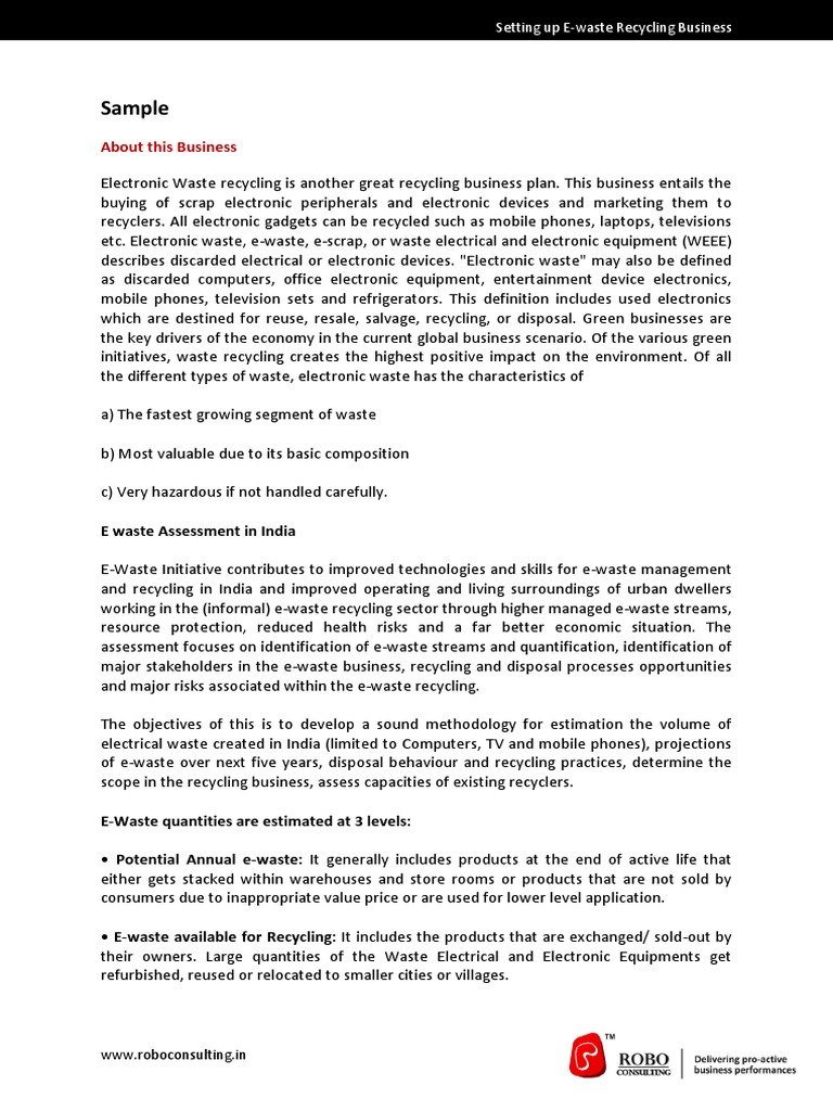 Sample E Waste Recycling Business | PDF | Electronic Waste | Recycling