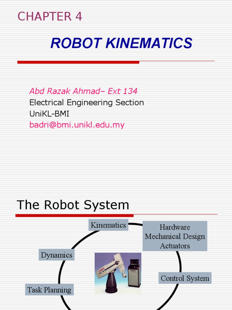 Chap 4 - Robot Kinematics | PDF | Cartesian Coordinate System | Kinematics