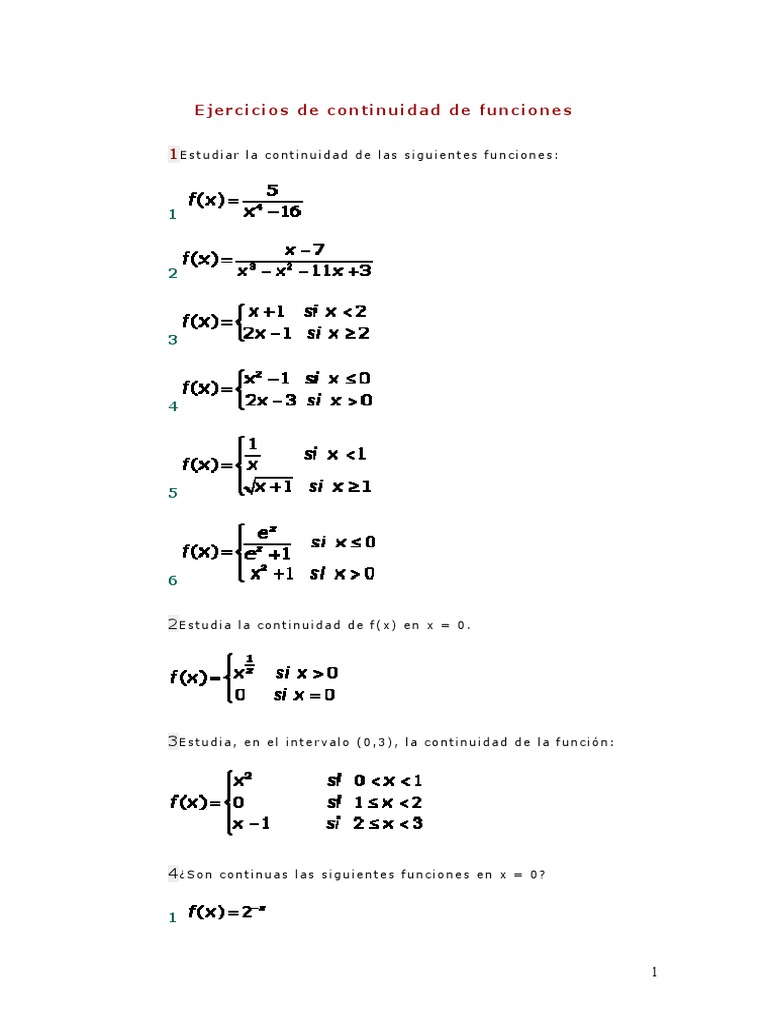 Ejercicios de Continuidad Matemática | PDF | Función continua | Funciones y mapeos