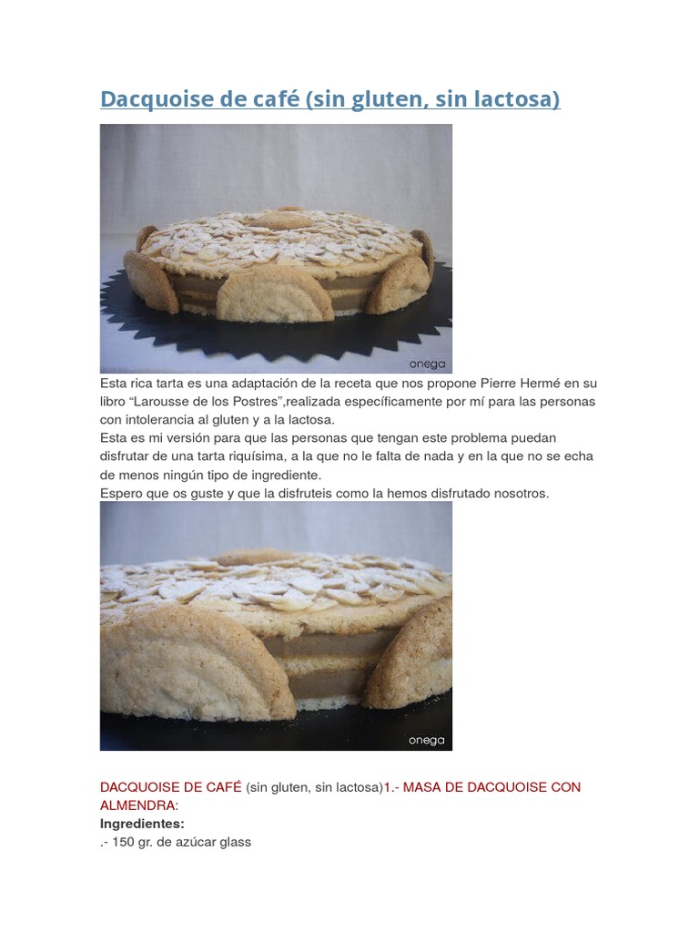 Dacquoise de Café Sin Gluten y Lactosa | PDF | Postres | Crema