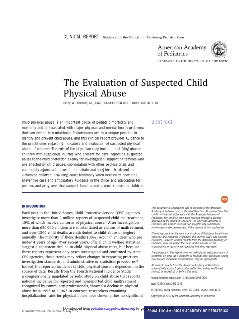 The Evaluation of Suspected Child Physical Abuse | PDF | Child Abuse ...