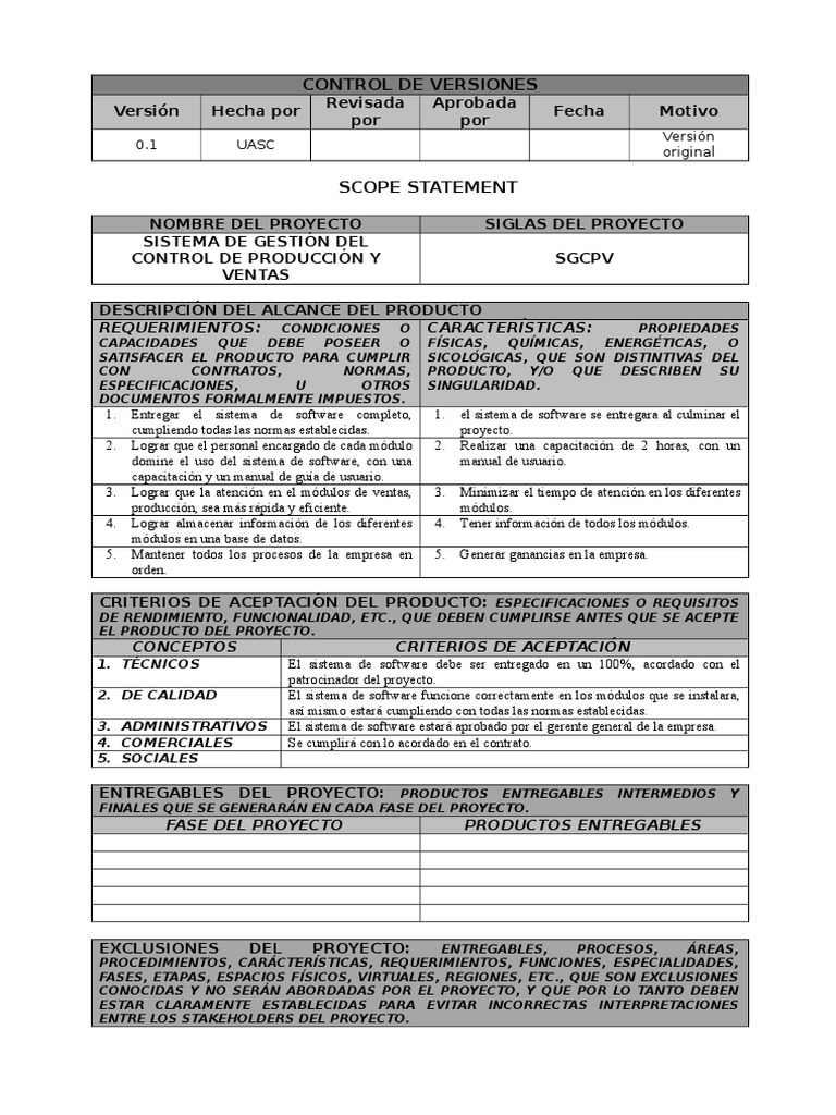 Declaración del Alcance del Proyecto | PDF | Software | Planificación