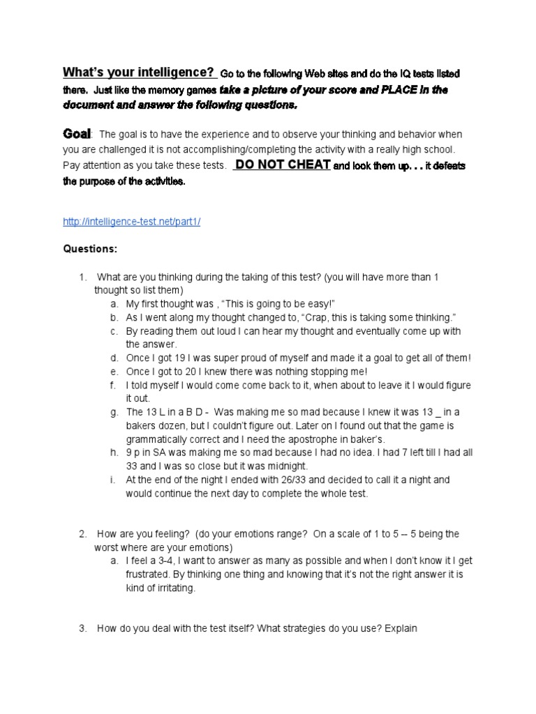 Intelligence Tests and Questions | PDF | Intelligence Quotient | Thought