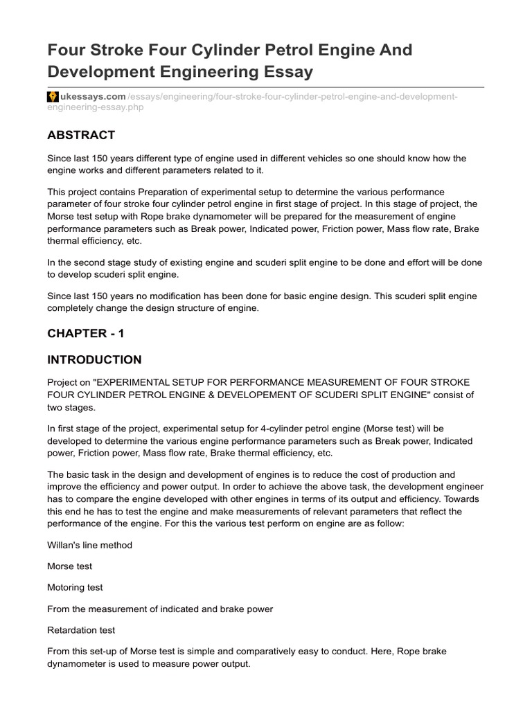 Four Stroke Four Cylinder Petrol Engine and Development Engineering ...