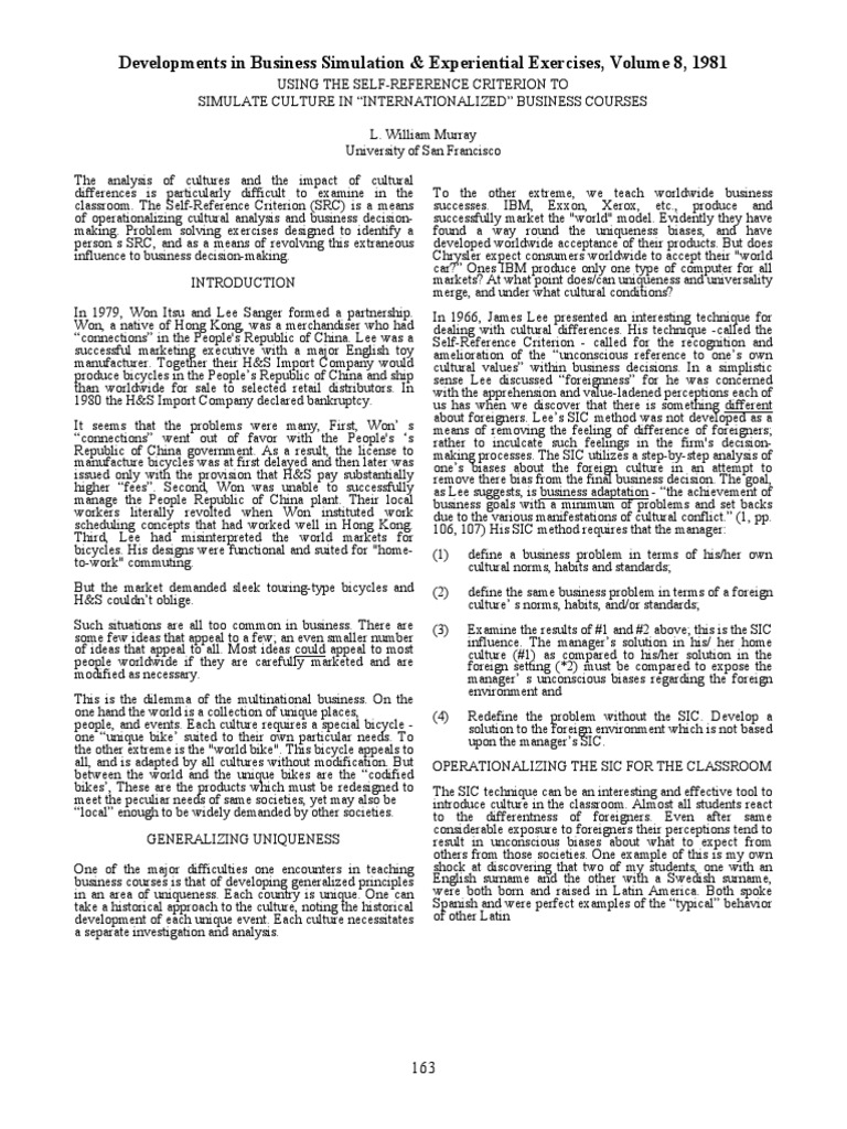 Using The Self-Reference Criterion To Simulate Culture in ...