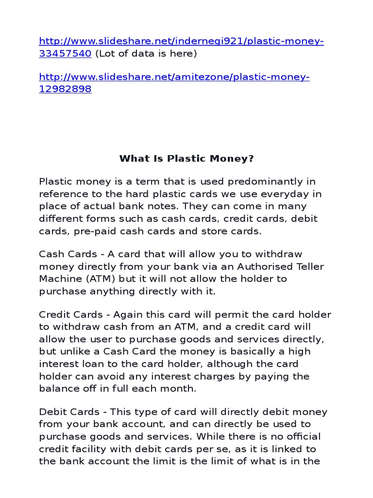 Plastic Money | PDF | Credit Card | Debit Card
