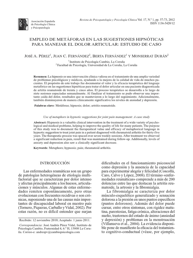 Metaforas para El Dolor Sugestiones Hipnoticas | PDF | Ansiedad | Hipnosis