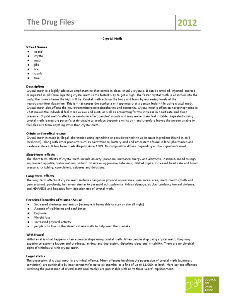 The Drug Files: Crystal Meth Street Names | PDF | Methamphetamine ...