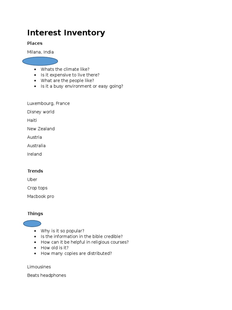 Comprehensive Interest Inventory Guide | PDF