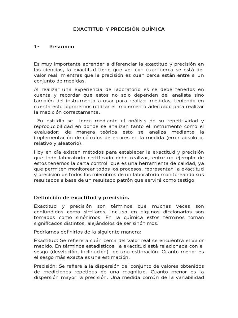 Exactitud y Precisión Química | PDF | Exactitud y precisión | Medición