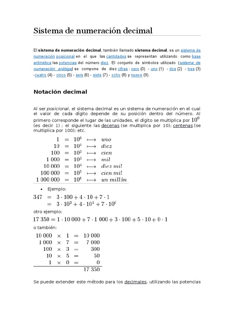 Sistema de numeración decimal.docx | Decimal | Comunicación