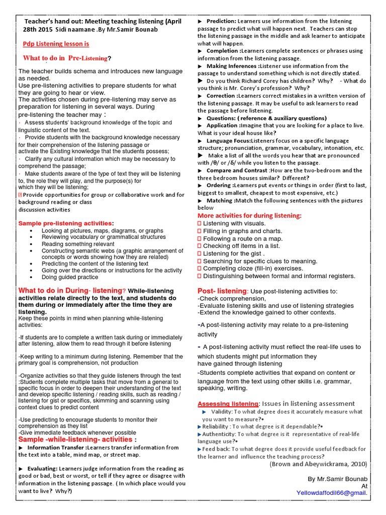 Teacher S Hand Out Meeting Teaching Listening April 28th 2015 | PDF ...