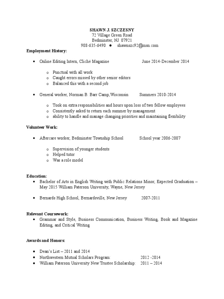 Shawn Szczesny's Resume Overview | PDF | Career & Growth