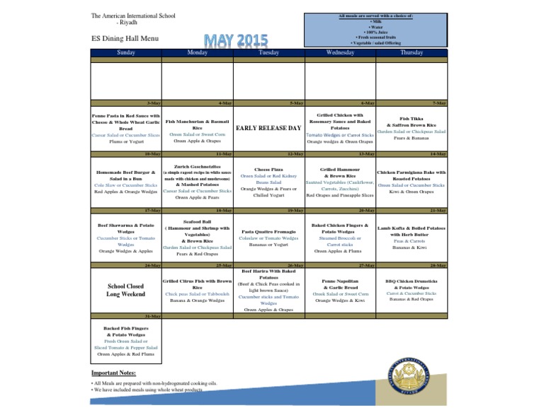 ES Dining Hall Menu - May 2015 | PDF