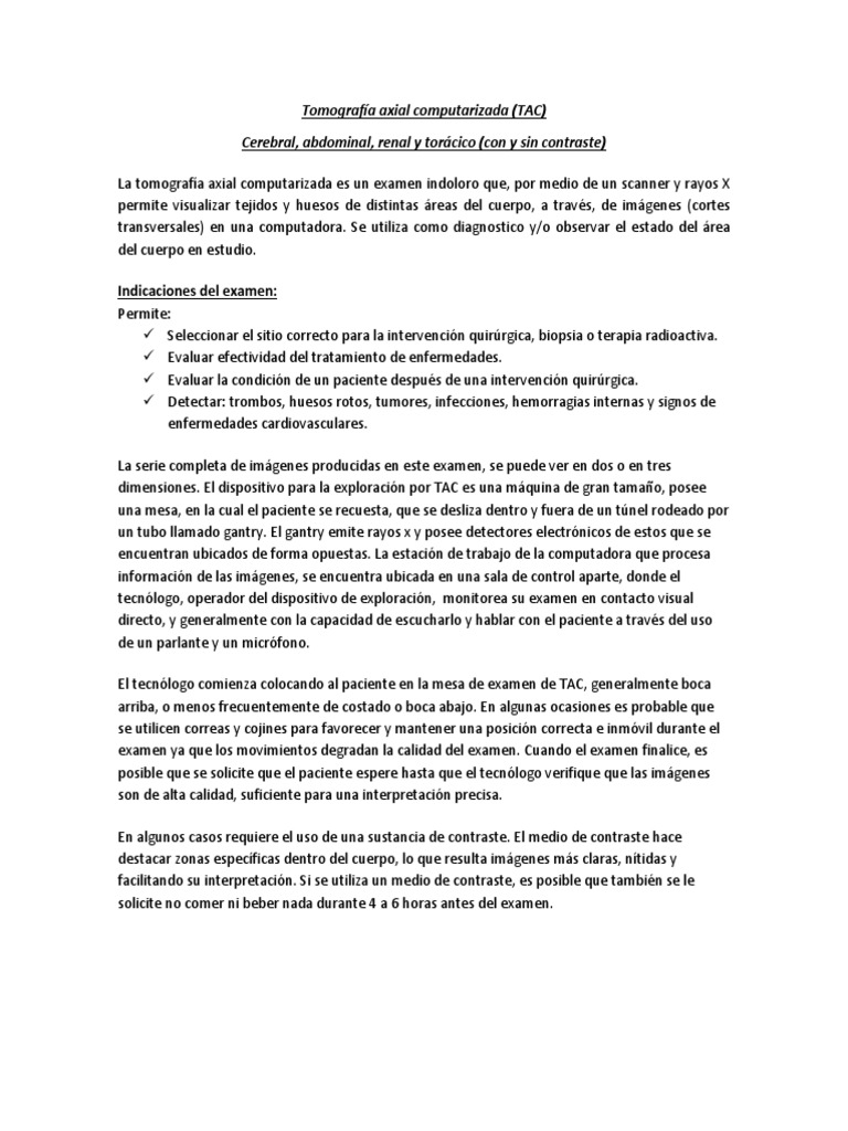Tomografía Axial Computarizada (TAC) Con y Sin Contraste | PDF | Ct ...