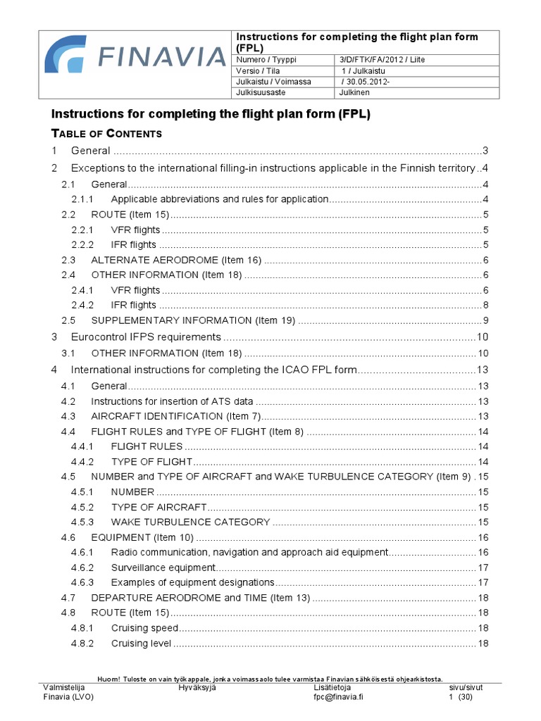 Instructions For Completing The Flight Plan | PDF | Instrument Flight ...