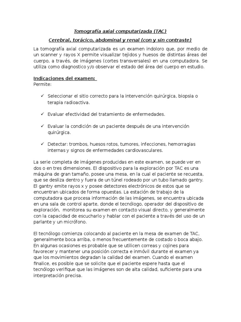 Tomografía Axial Computarizada (TAC) Con y Sin Contraste | PDF | Ct ...