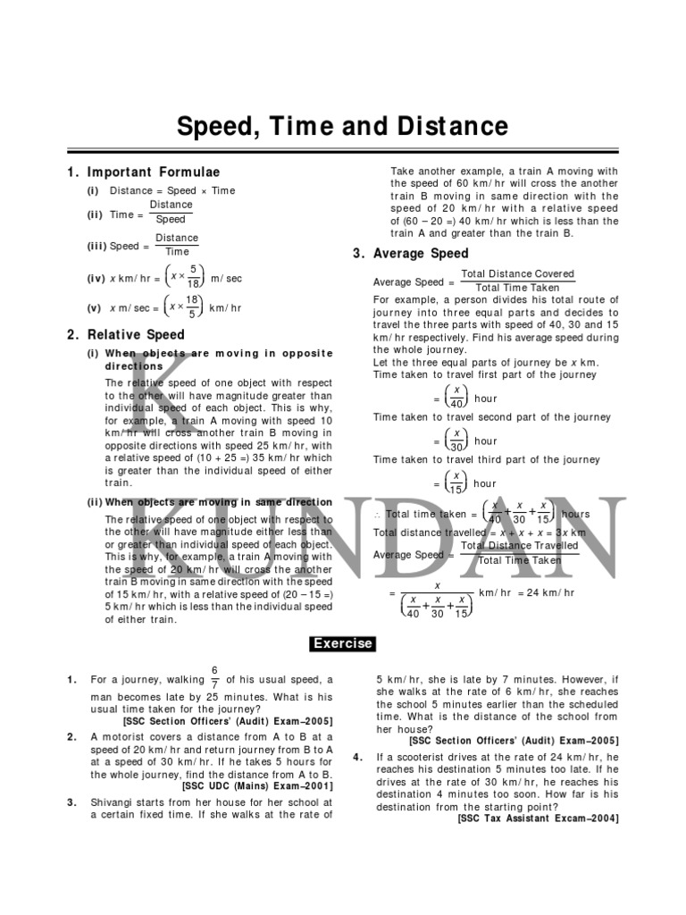 SSC - Speed, Time and Distance | PDF | Speed | Physical Quantities