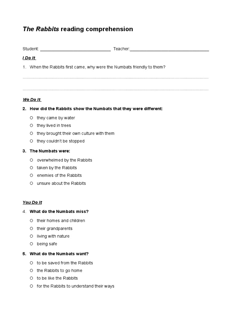 The Rabbits: Reading Comprehension Guide | PDF