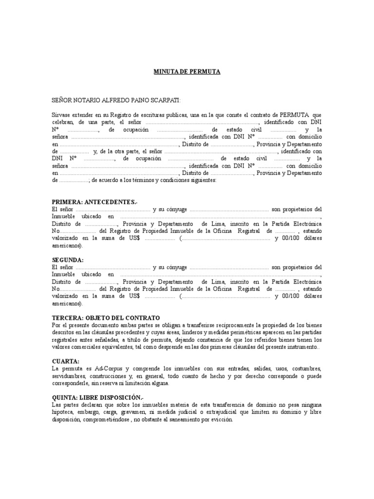 Modelo Permuta | Propiedad | Pagos