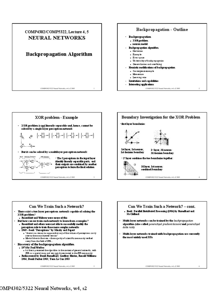 Neural Networks Backpropagation Algorithm: COMP4302/COMP5322, Lecture 4, 5 | Download Free PDF ...