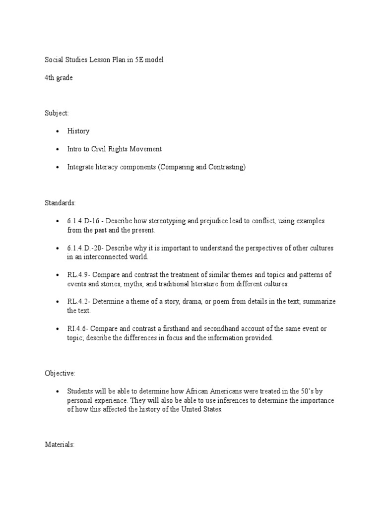 5E Social Studies Lesson on Civil Rights | PDF | Lesson Plan | Classroom