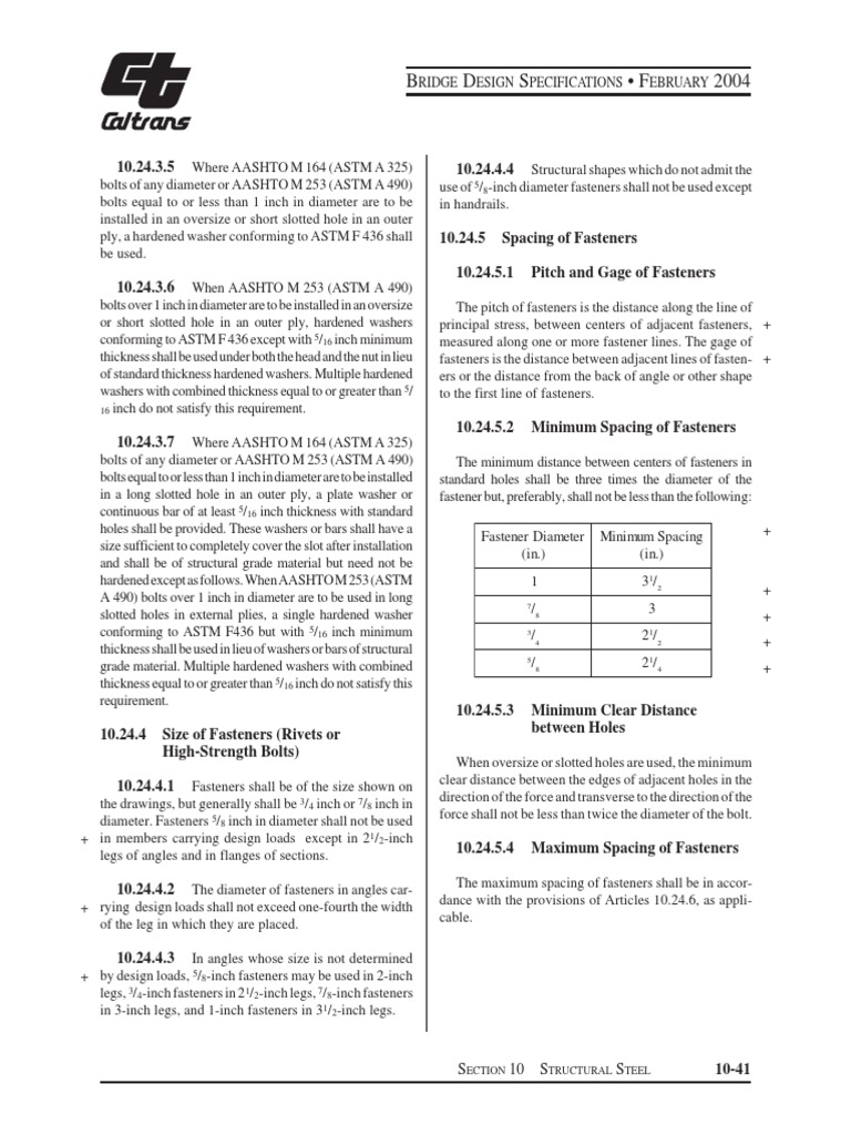 AASHTO Table 10.32.1A Bds-Sec10c | PDF | Structural Steel | Screw