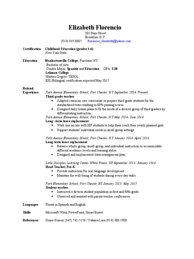 Elizabeth Florencio - Educator Resume | PDF