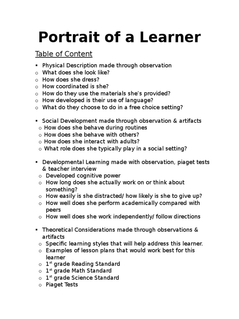 Portrait of A Learner | PDF | Learning Styles | Classroom