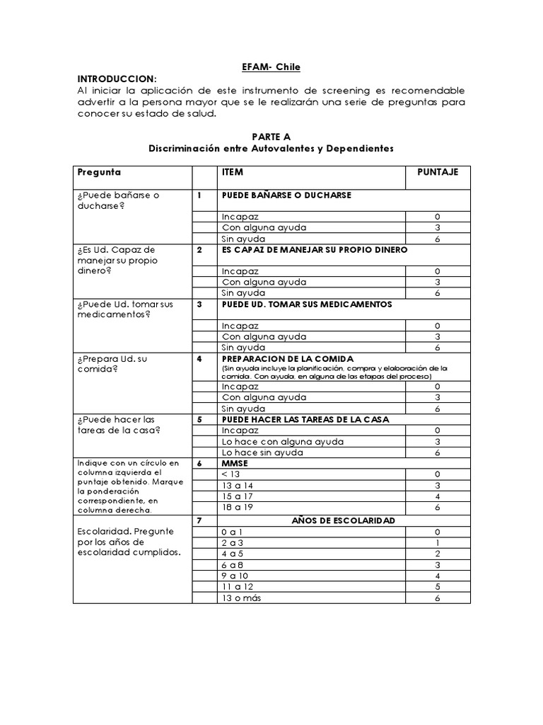 Puntajes EFAM para Personas Mayores | PDF