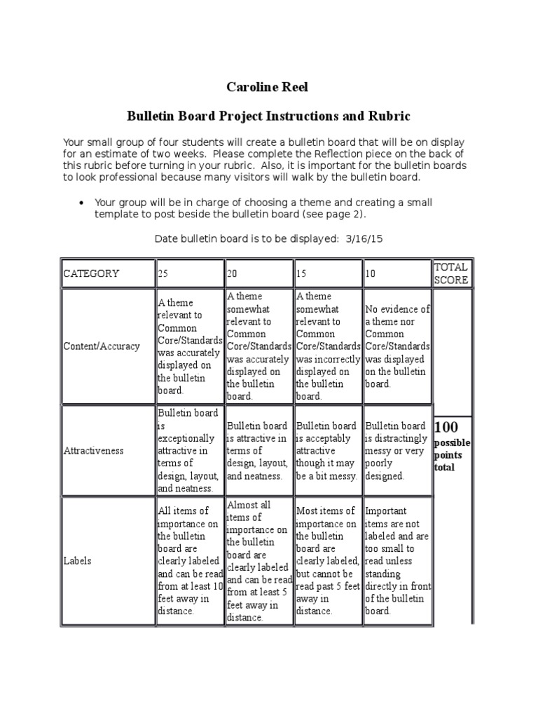 Bulletin Board Project Rubric | PDF | Behavior Modification | Cognition