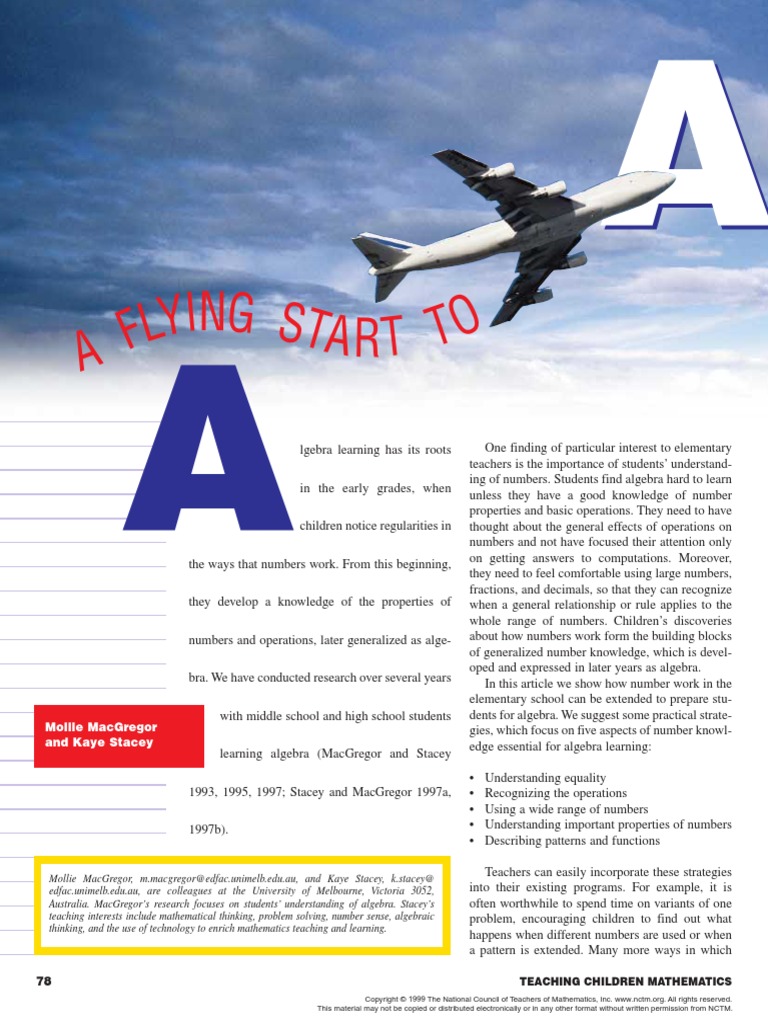 A Flying Start To Algebra | PDF | National Council Of Teachers Of ...