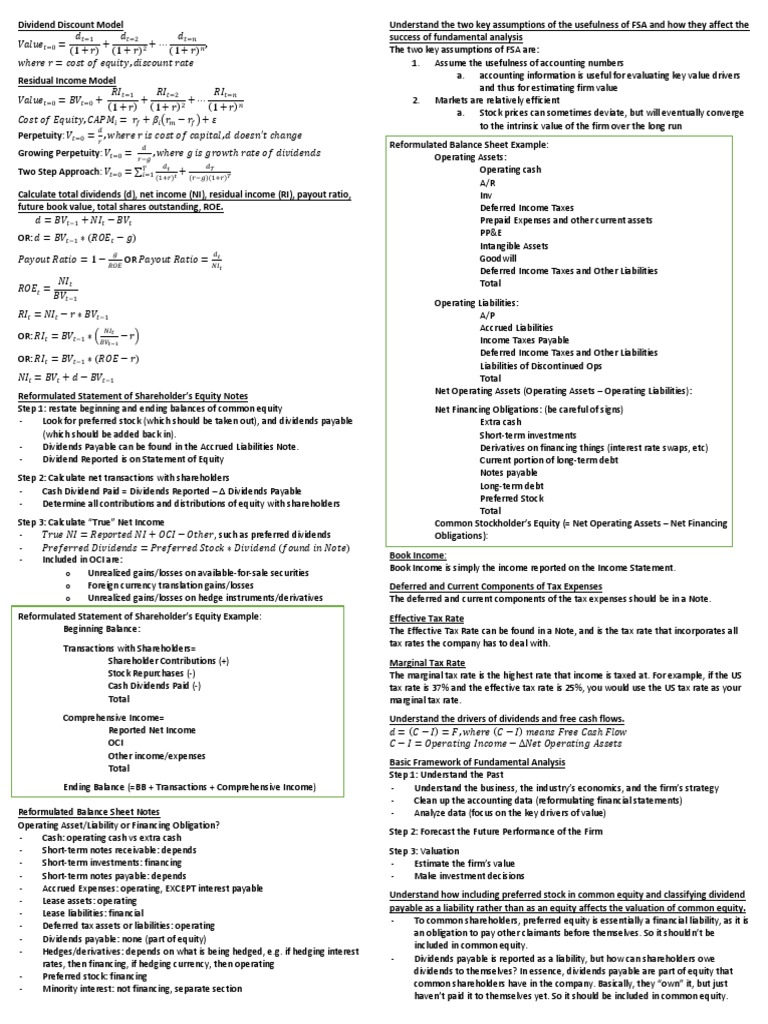 Cheat Sheet - Financial ST | Download Free PDF | Equity (Finance ...