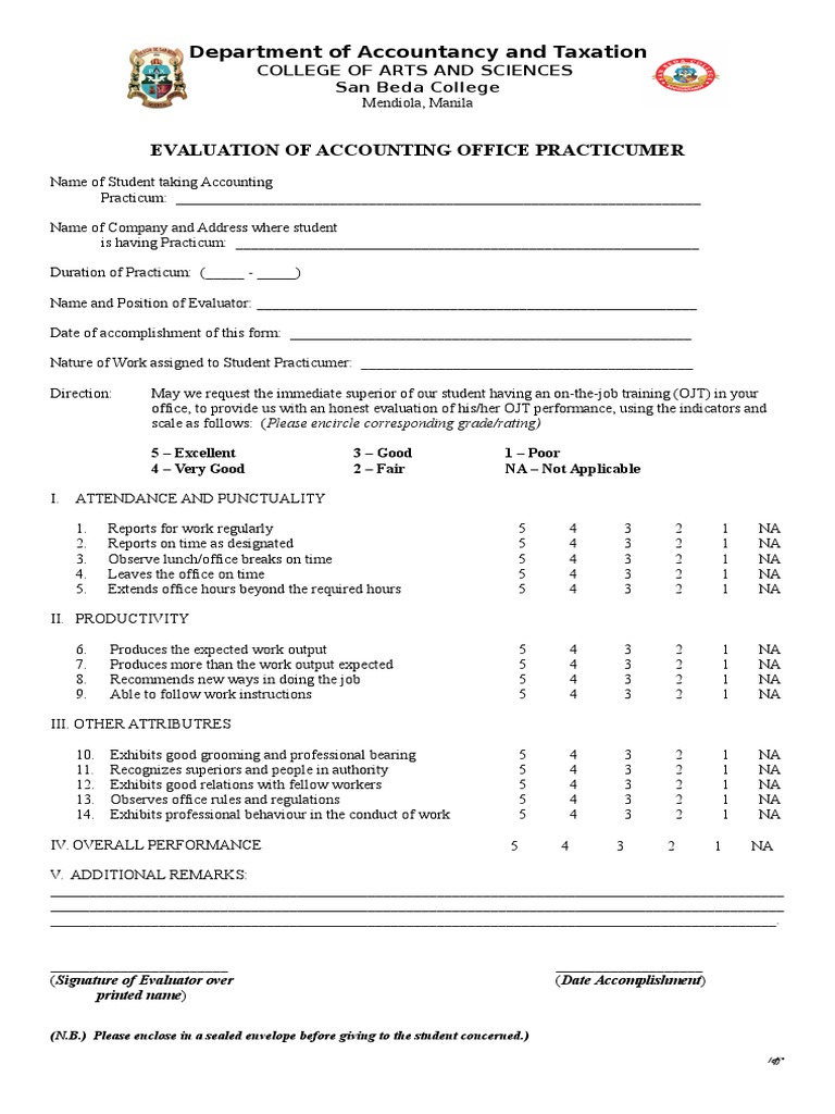Accounting Practicum Evaluation Form | PDF