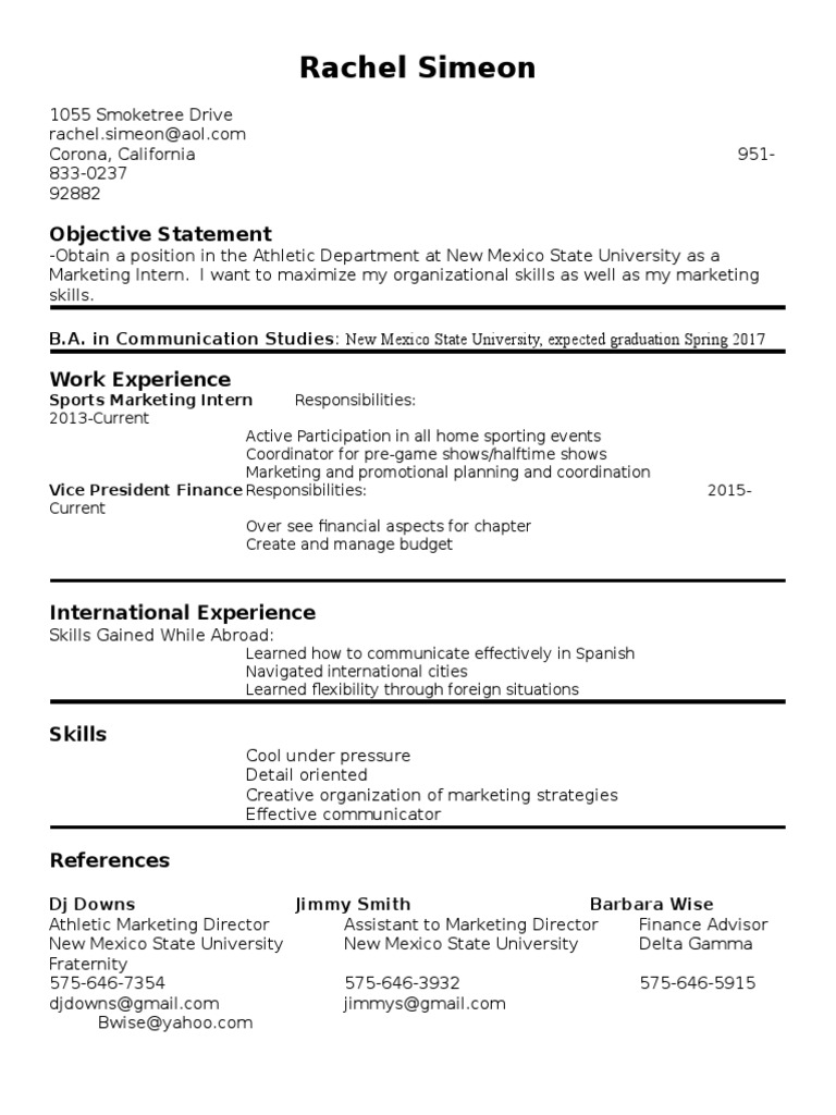 Marketing Intern Resume: Rachel Simeon | PDF