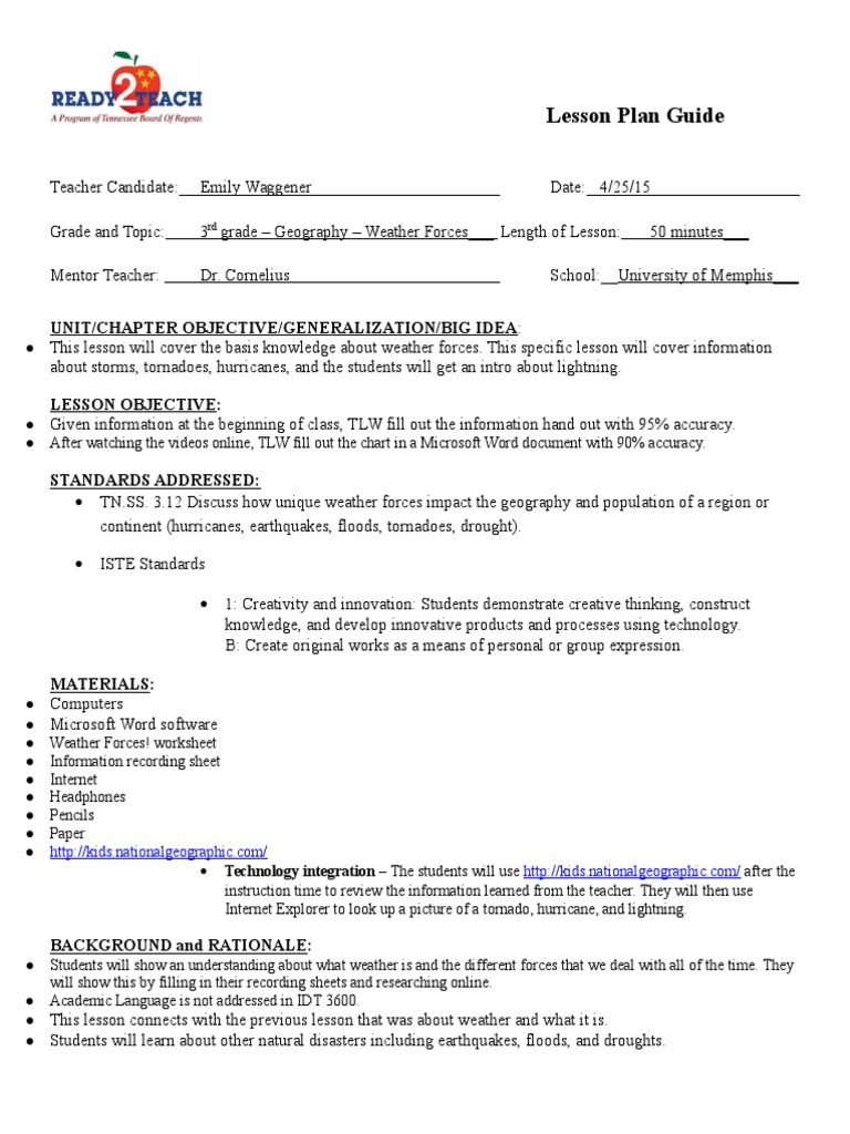 Lesson Plan Guide: Unit/Chapter Objective/Generalization/Big Idea | PDF ...