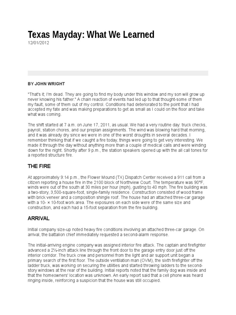 Texas Mayday (FE) | PDF | New York City Fire Department | Firefighter