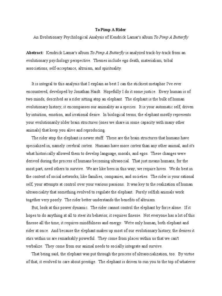 To Pimp A Rider: An Evolutionary Psychological Analysis of Kendrick ...