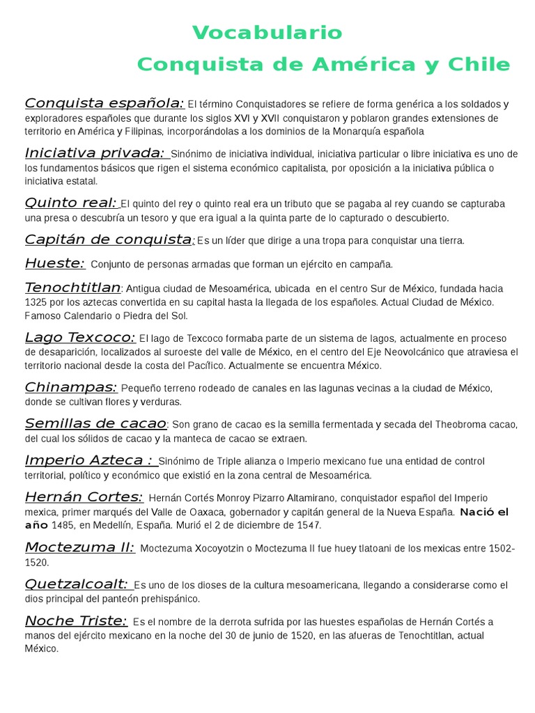 Vocabulario Conquista de América y Chile | PDF | Imperio Inca | Hernán ...