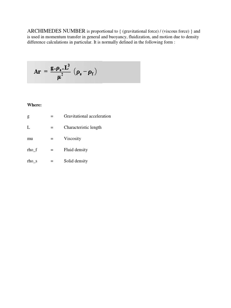Archimedes Number: Where | PDF | Viscosity | Heat Transfer