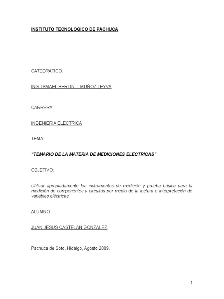 Temario Mediciones Electricas | PDF | Corriente eléctrica | Electricidad