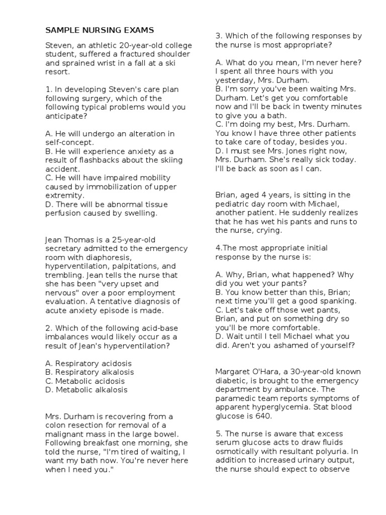 Sample Nursing Exams-Budek | PDF | Emergency Department | Pregnancy