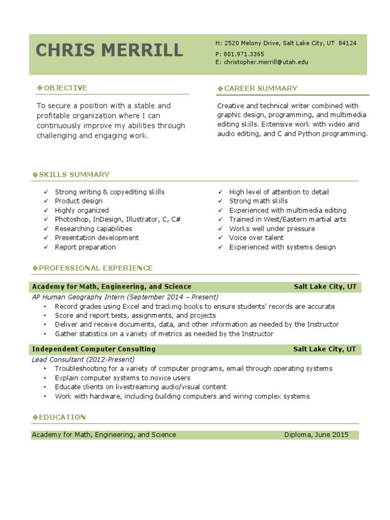 Chris Merrill Resume April 2015 | PDF