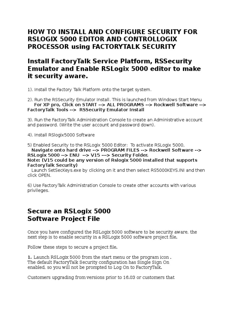 How To Install and Configure Security For Rslogix 5000 Editor and ...